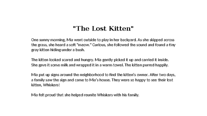 The Lost Kitten: A Short Story Adventure - Studocu