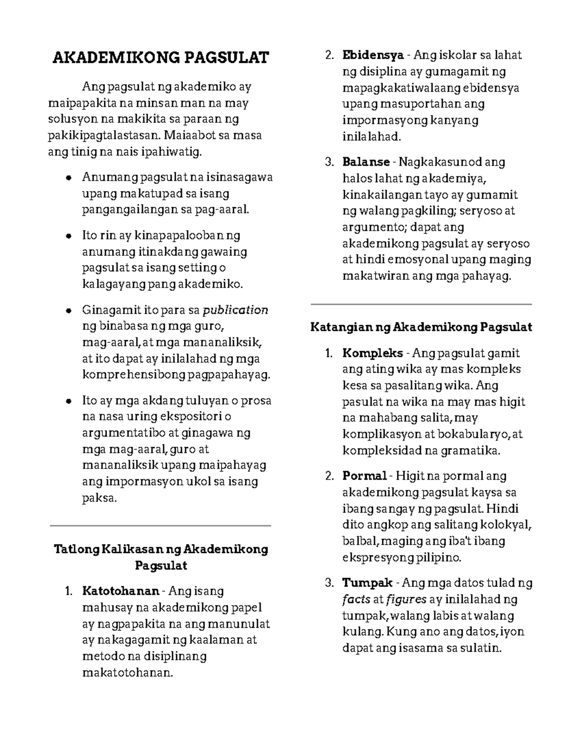 Akademikong-Pagsulat-notes - AKADEMIKONG PAGSULAT Ang pagsulat ng ...
