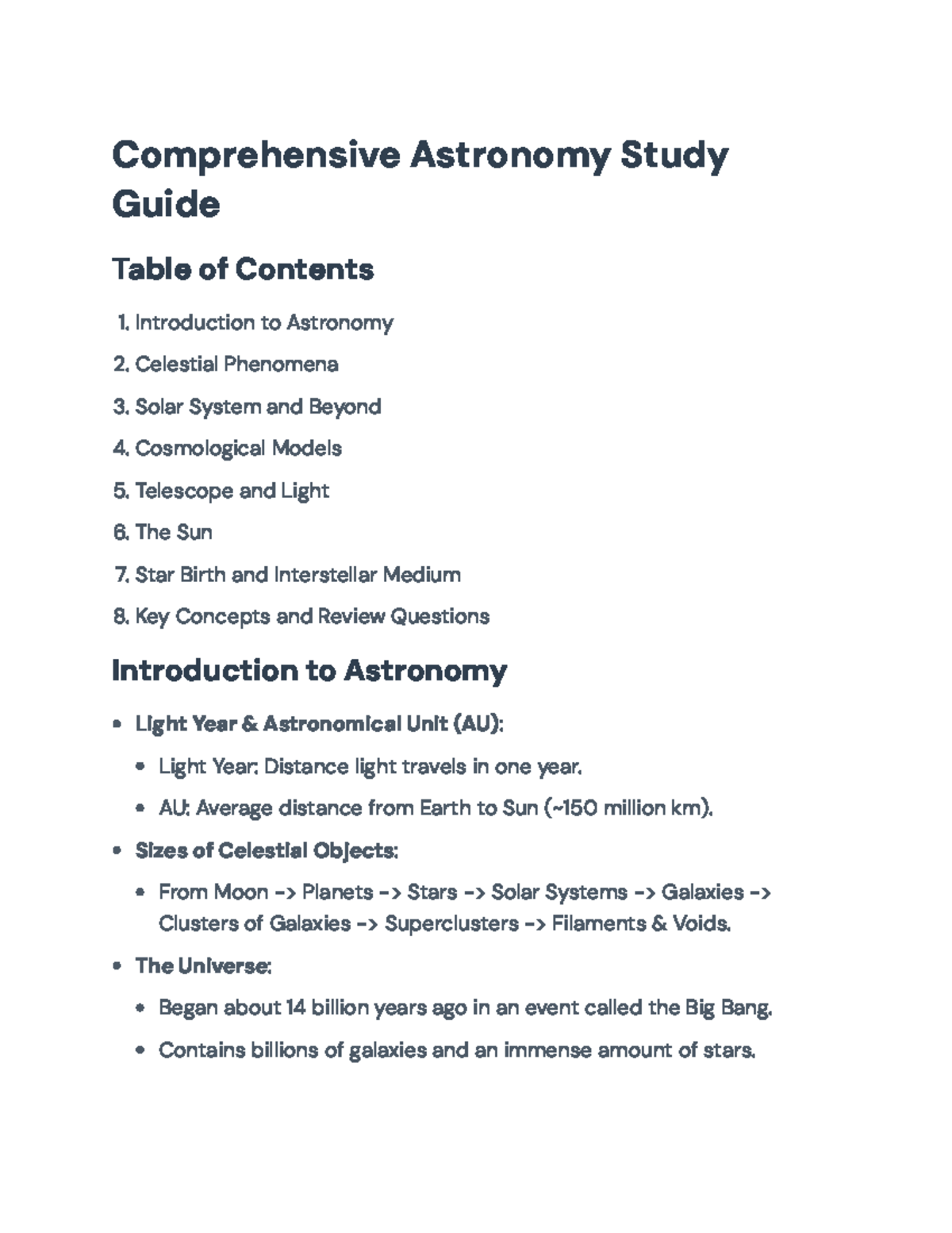Comprehensive Astronomy Study Guide: Key Concepts and Review Questions ...