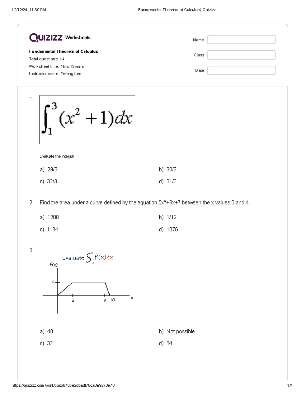 Fundamental Theorem of Calculus practice - Worksheets Fundamental ...