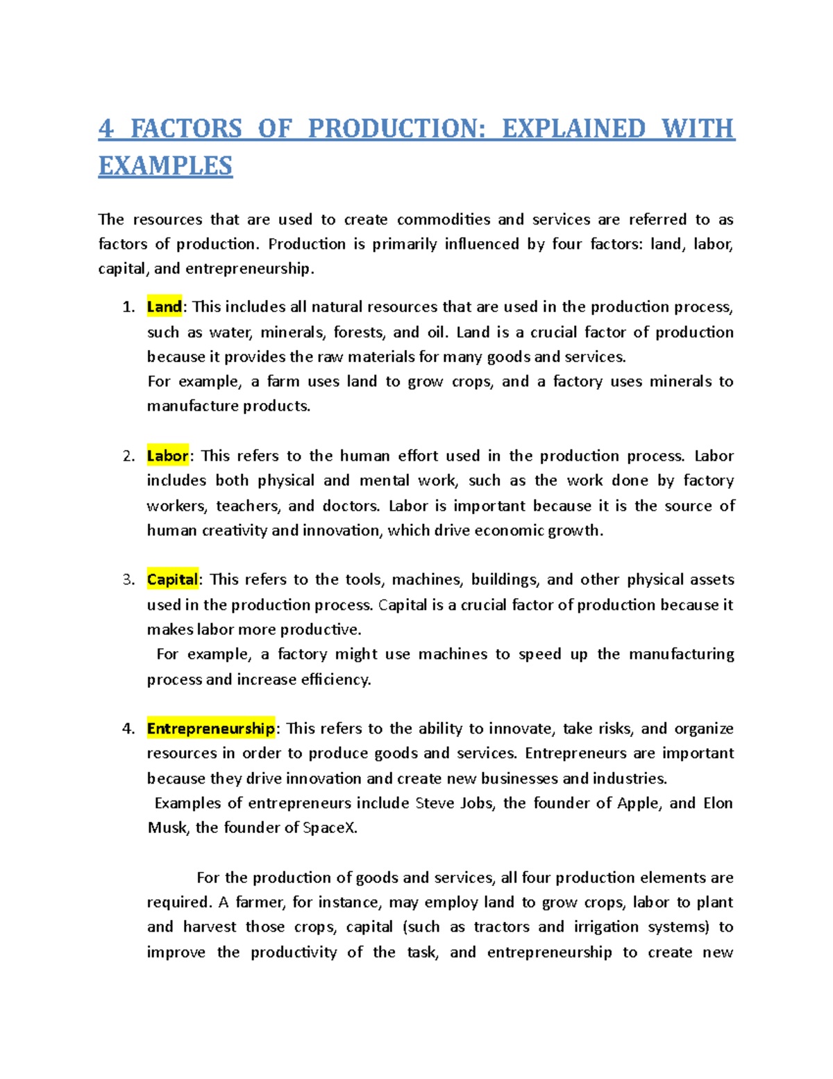 Factors of Production: Overview of Land, Labor, Capital ...