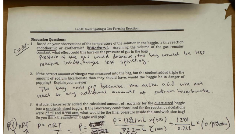 Lab 8: Reaction Investigation Discussion Questions and Analysis - Studocu