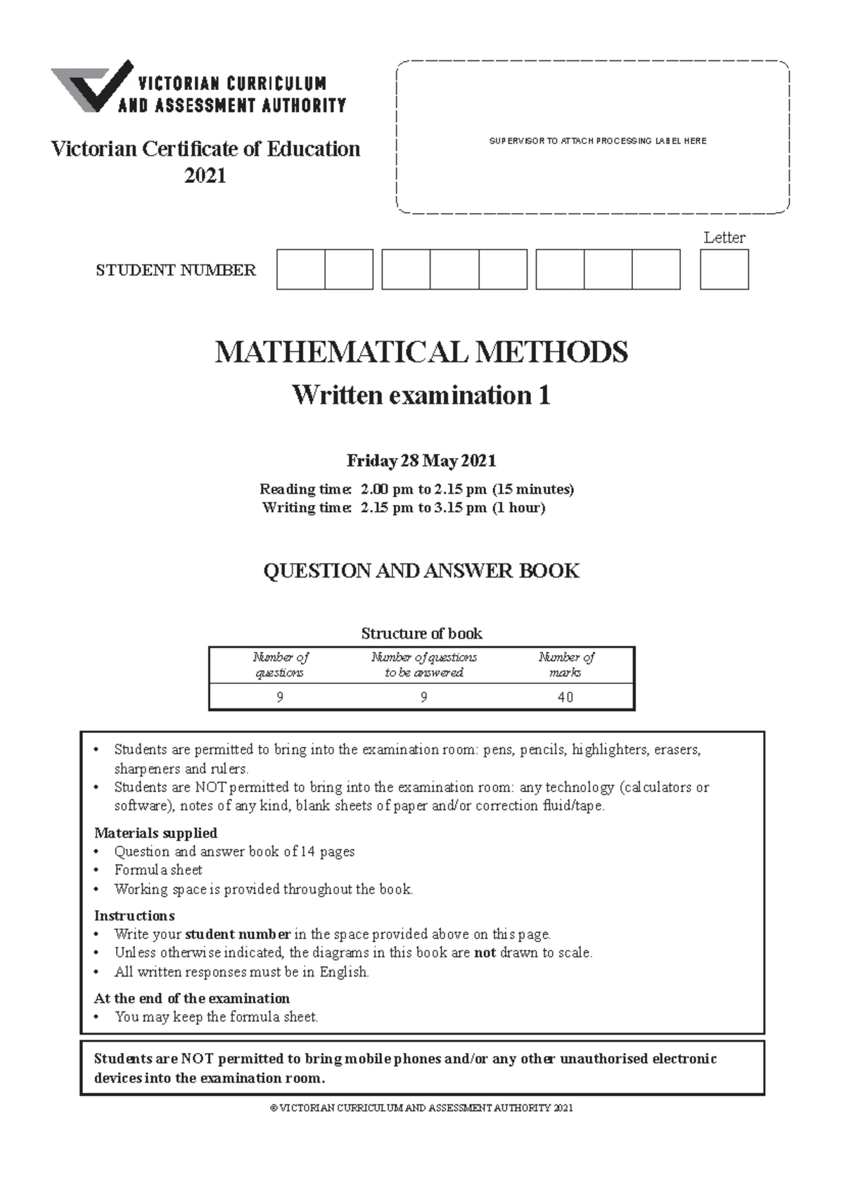 VCE Specialist Mathematics Exam 1 - 2024 Formula Sheet - Studocu