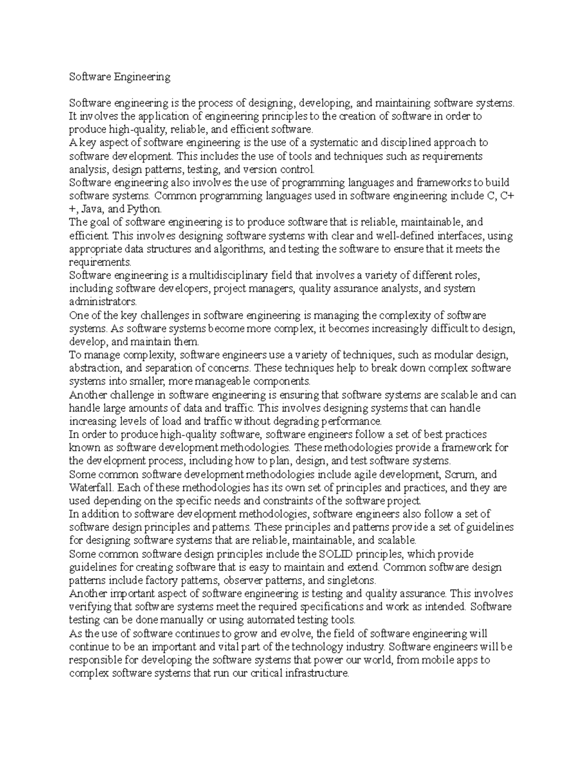 Software Engineering Overview Principles Challenges Methodologies