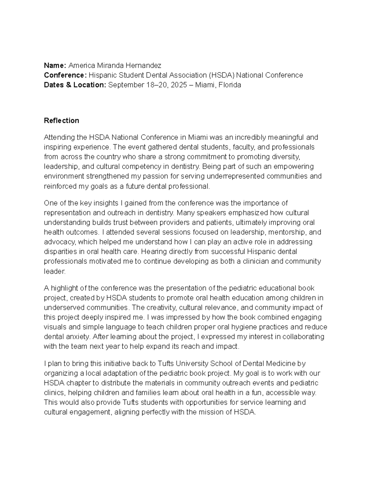 HSDA National Conference Reflection: Insights & Future Goals - Studocu