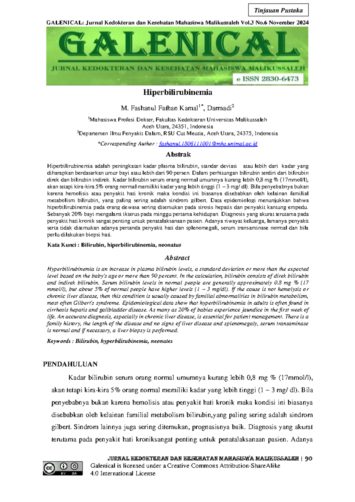 Tinjauan Pustaka Hiperbilirubinemia dalam Jurnal GALENICAL Vol.3 No.6 ...