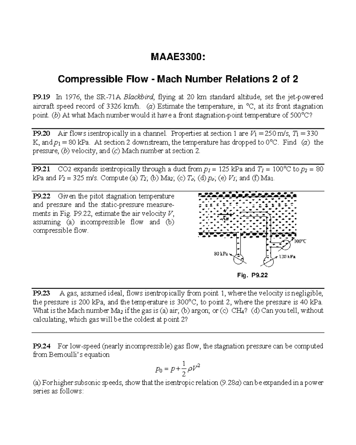 MAAE3300: Compressible Flow Mach Number Relations - Solutions 2 of 2 ...