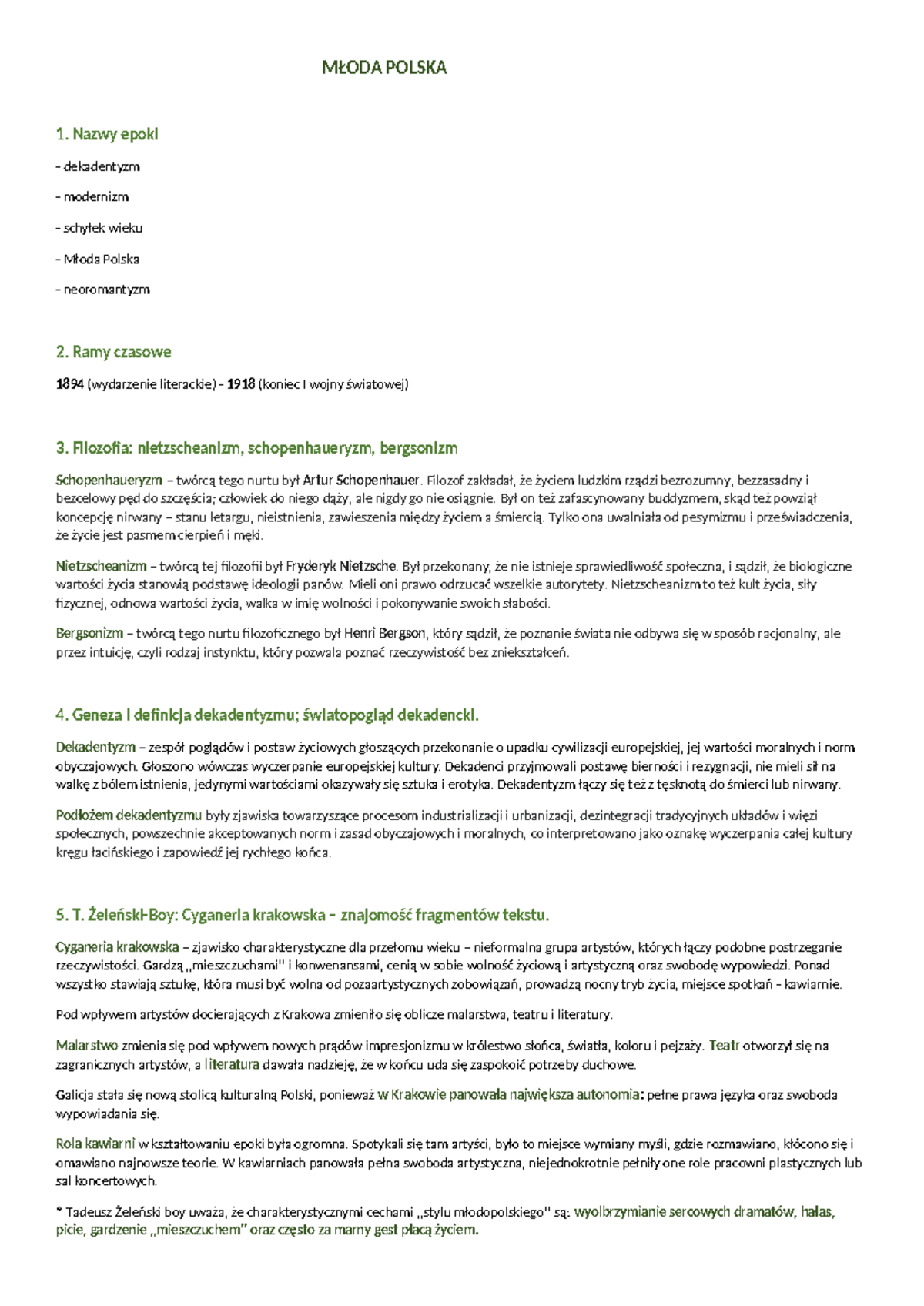 Młoda Polska: Notatki z Poezji i Filozofii Epoki (PD-123) - Studocu