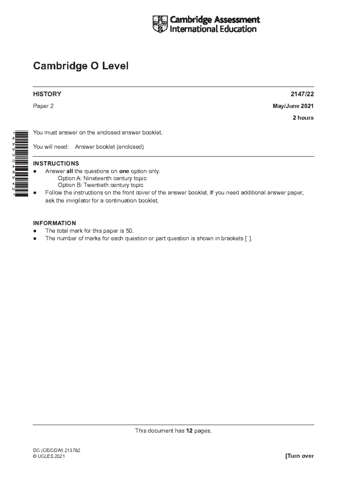 Cambridge O Level HISTORY 2021 Paper 2: Italian Unification & Treaty of ...