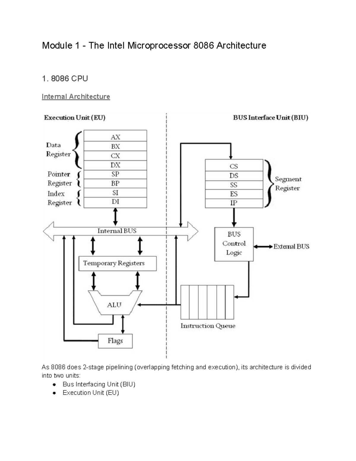 Module 1: The Intel 8086 microprocessor architecture notes (MP LMT ...