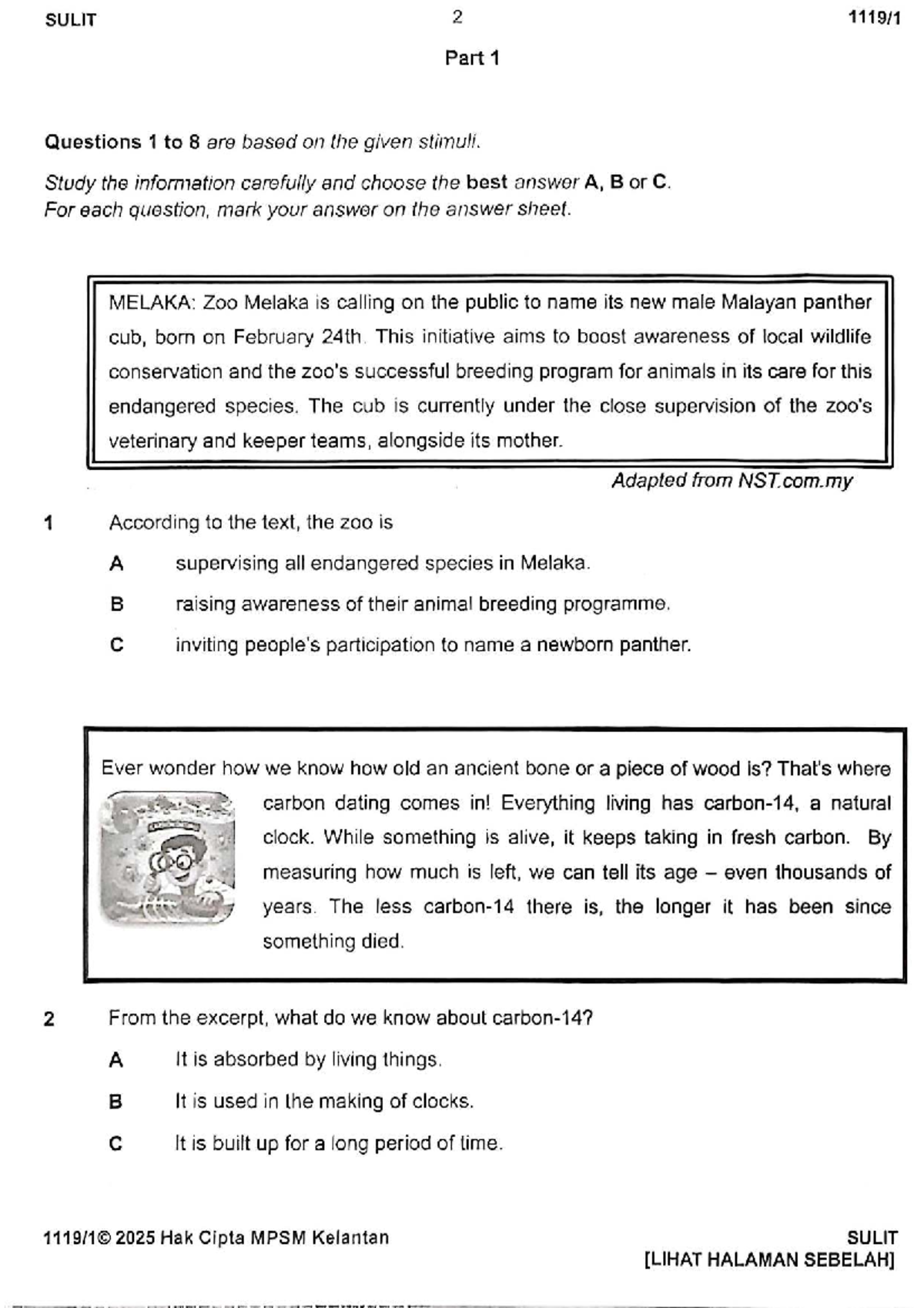 Kelantan Trial 2025 P1 - Reading Comprehension Questions - Studocu