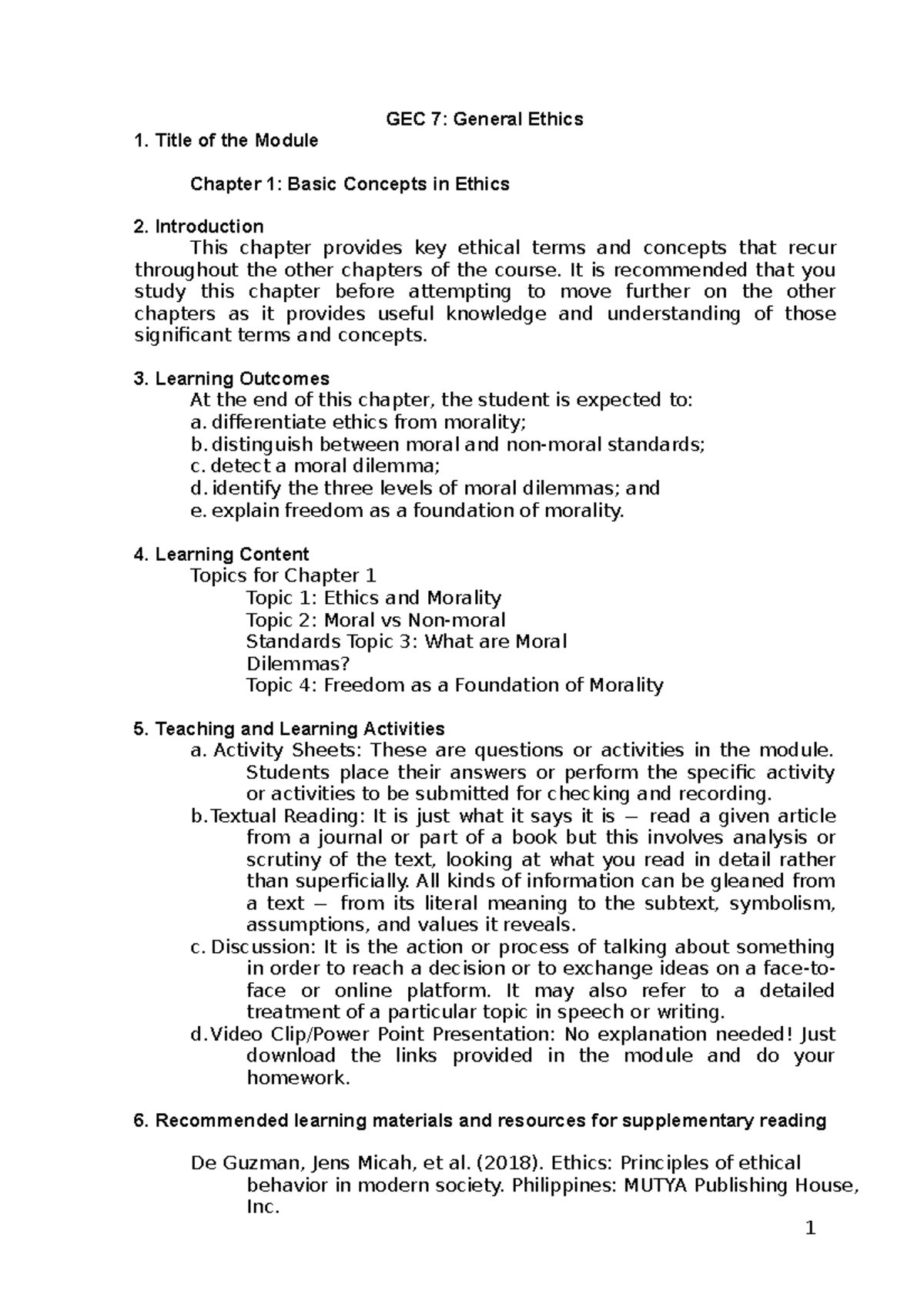 GEC 7: Final Exam Notes on Basic Ethical Concepts and Theories - Studocu