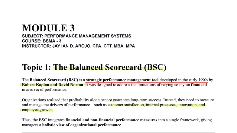 Performance Management Systems: BSMA 3 Module 3 Overview - Studocu