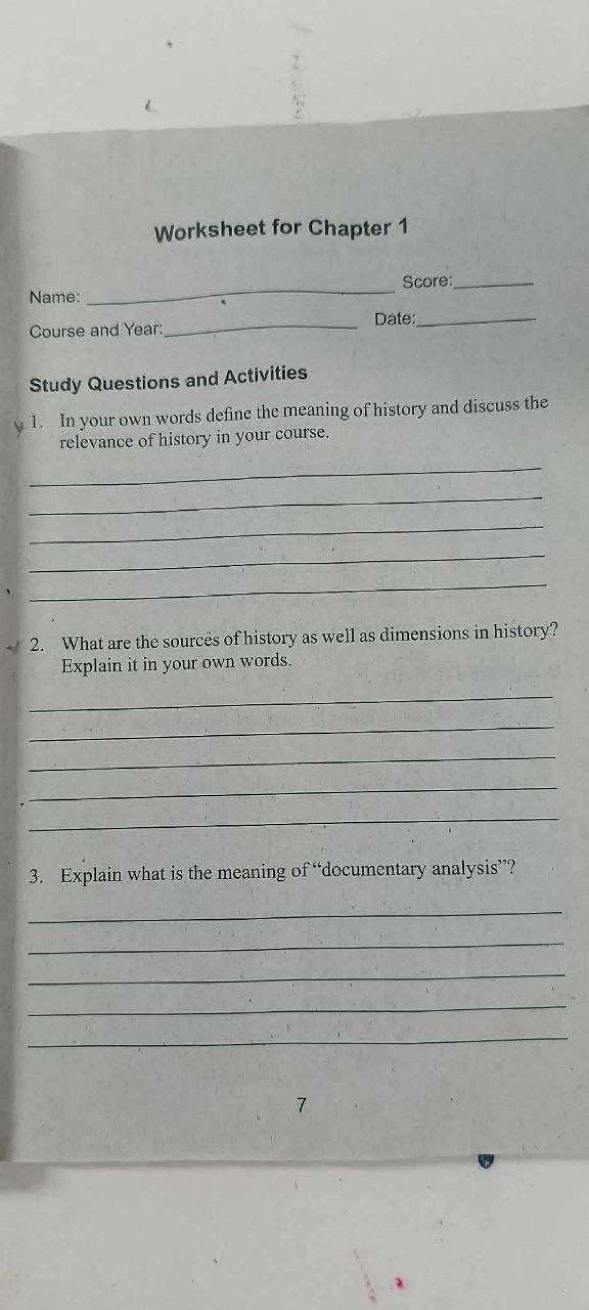 Worksheet for Chapter 1: Study Questions and Activities - Studocu