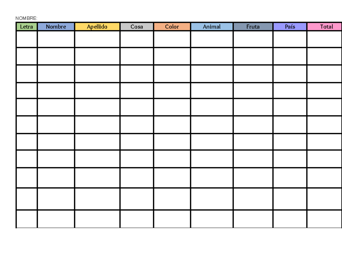 Tuti Fruti - Juego en familia - Comunicación - NOMBRE: Letra Nombre ...