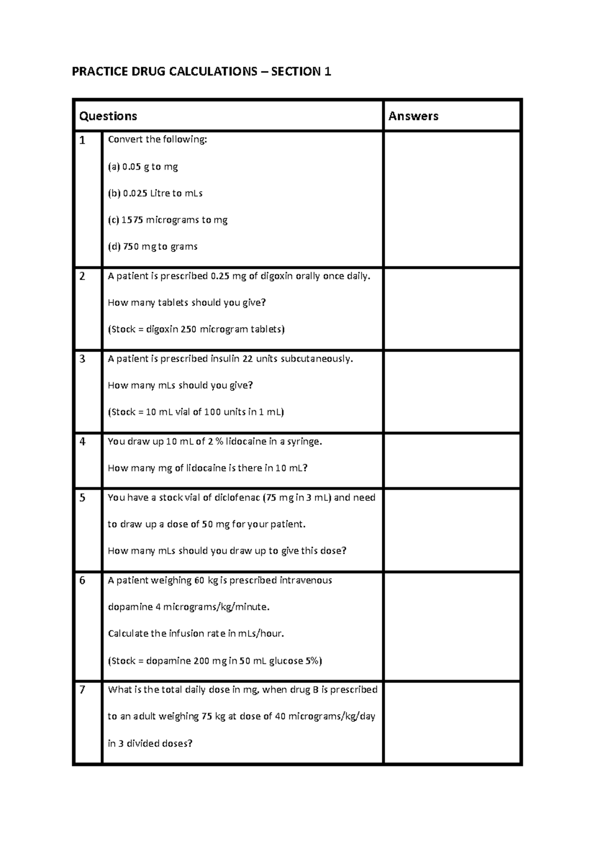 PRACTICE DRUG CALCULATIONS GPhC SECTION 1 & 2 Questions and Answers ...