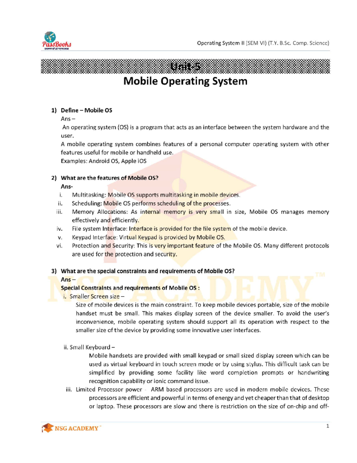 Mobile Operating Systems Overview (T.Y. Science) - Studocu