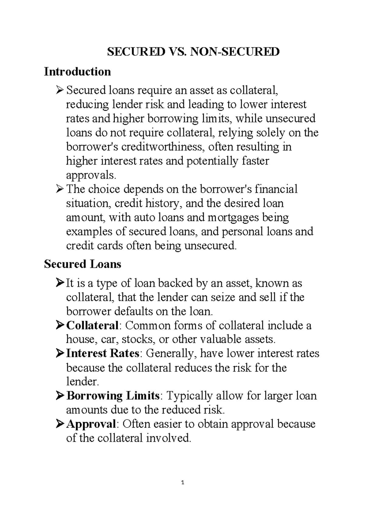 Secured vs. Unsecured Loans: Key Differences Explained - Studocu