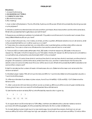 EDA practice problems - Will Harvey A. Geron ChE- Exercise in Engineering Data Analysis A ...