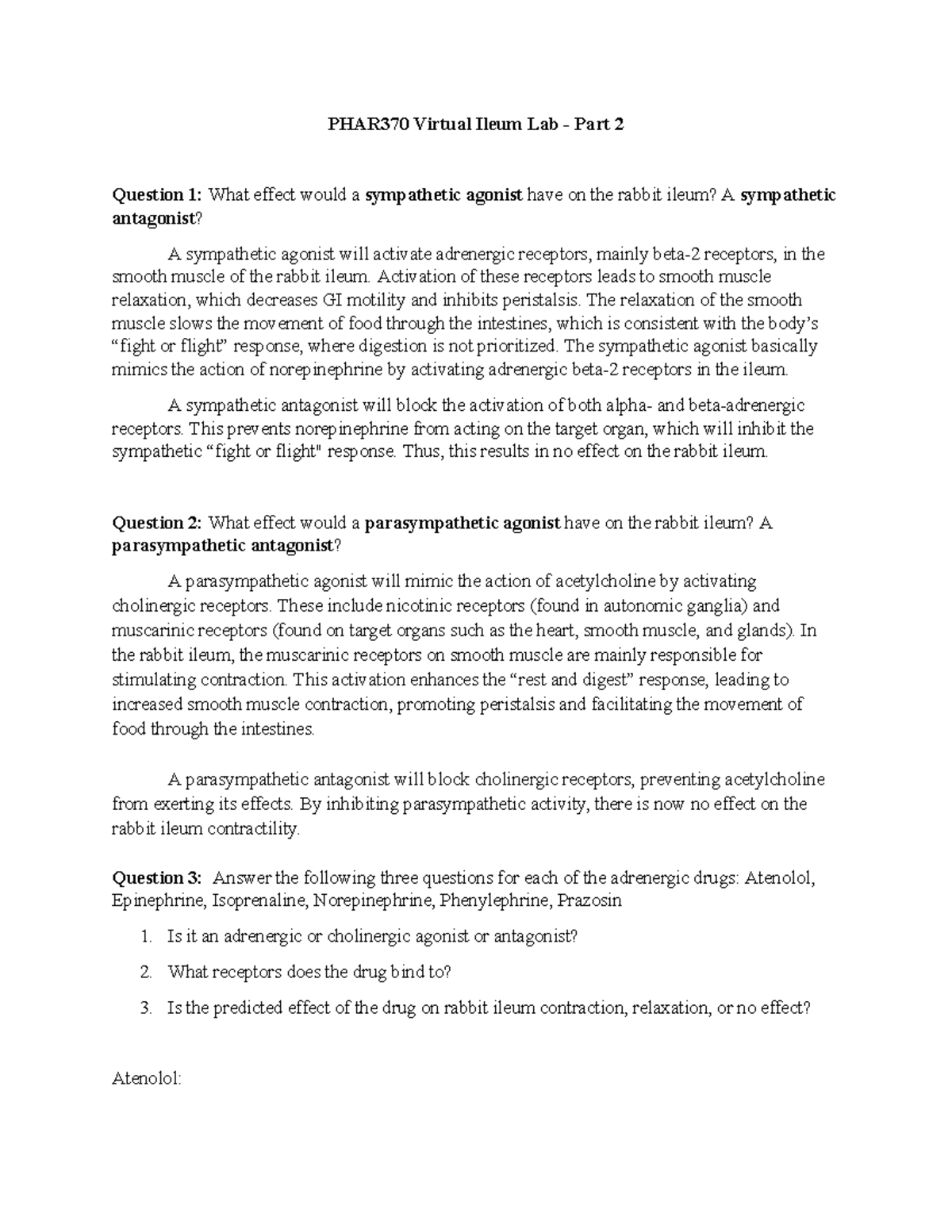 Part 2 and 3 Ileum Lab Questions - PHAR370 Virtual Ileum Lab - Part 2 ...