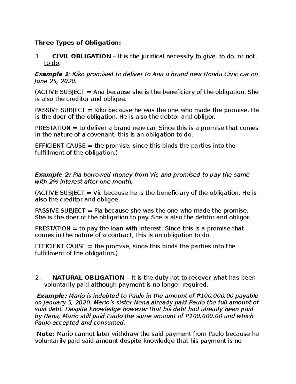 Three Types of Obligation - Three Types of Obligation: CIVIL OBLIGATION ...