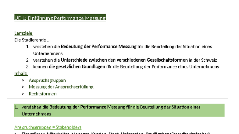 Lernziel-Zusammenfassung CP FS25: Performance Messung und ...