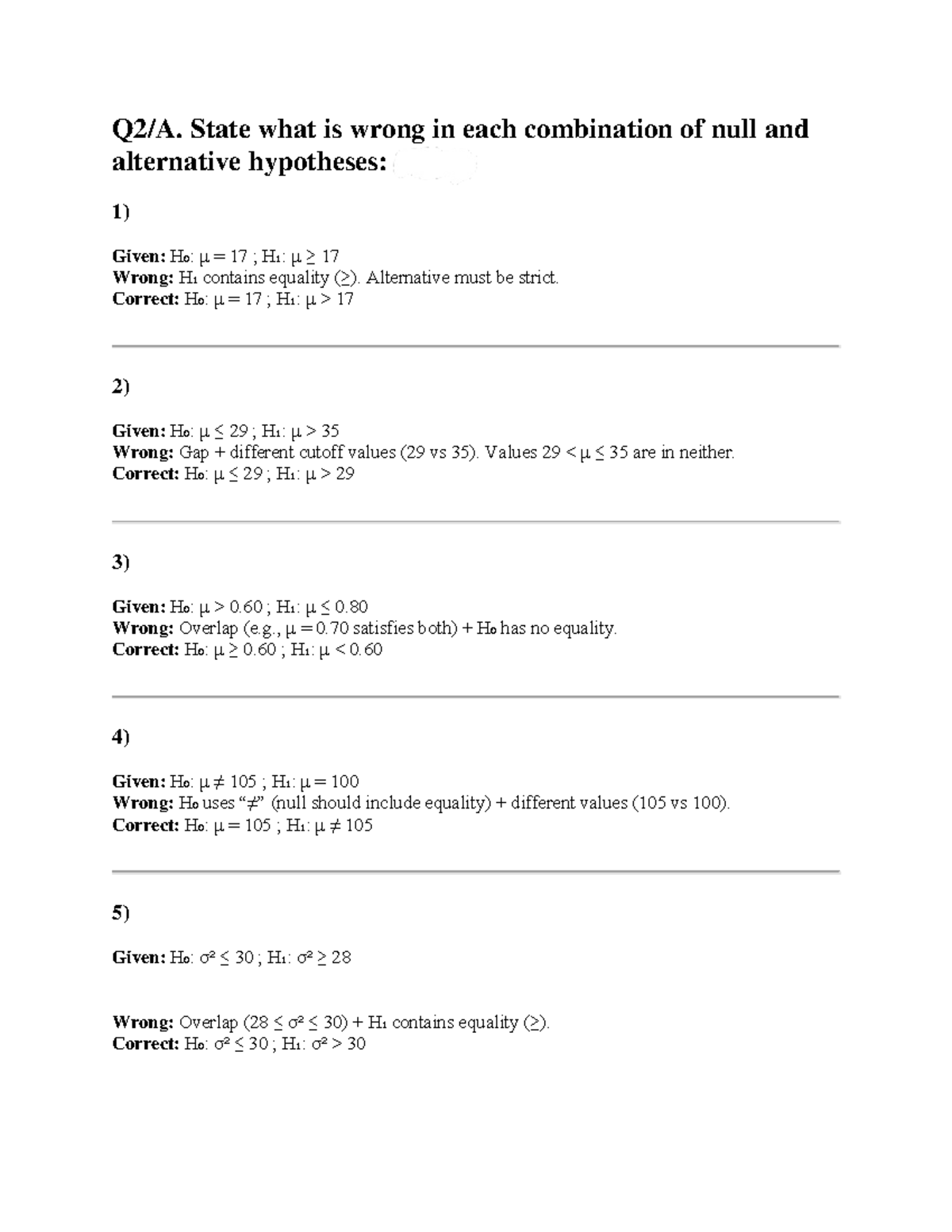 Q2 - Assay for Statistics: Null vs Alternative Hypotheses Analysis ...