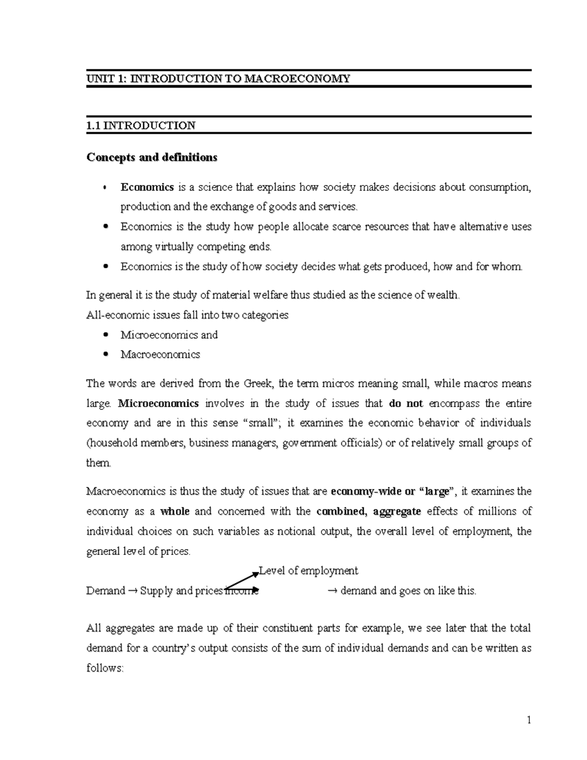 UNIT 1: INTRODUCTION TO MACROECONOMICS - Key Concepts and Theories ...