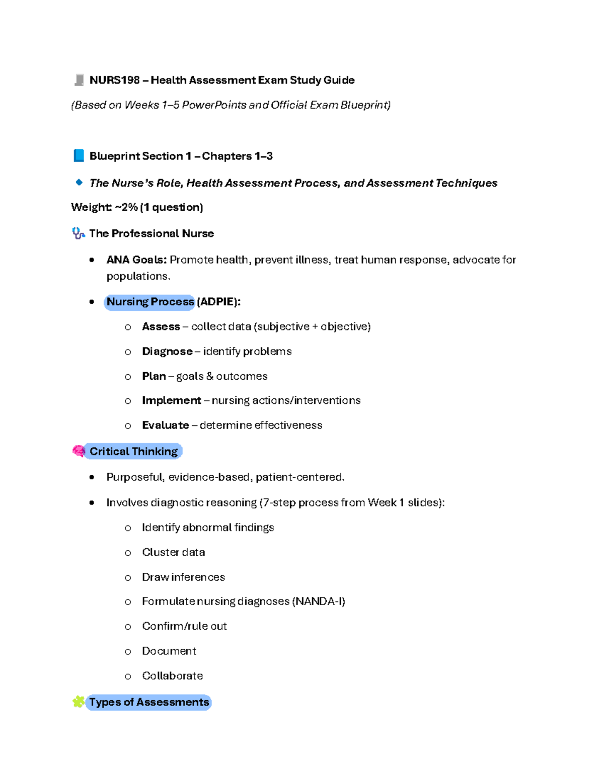 NURS198 Health Assessment Exam Study Guide: Key Concepts & Techniques ...