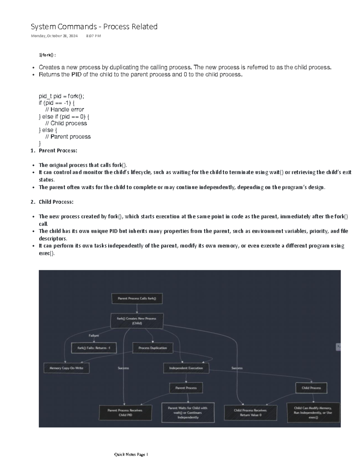 System Commands: Overview on Fork() and Exec() Functions - Studocu
