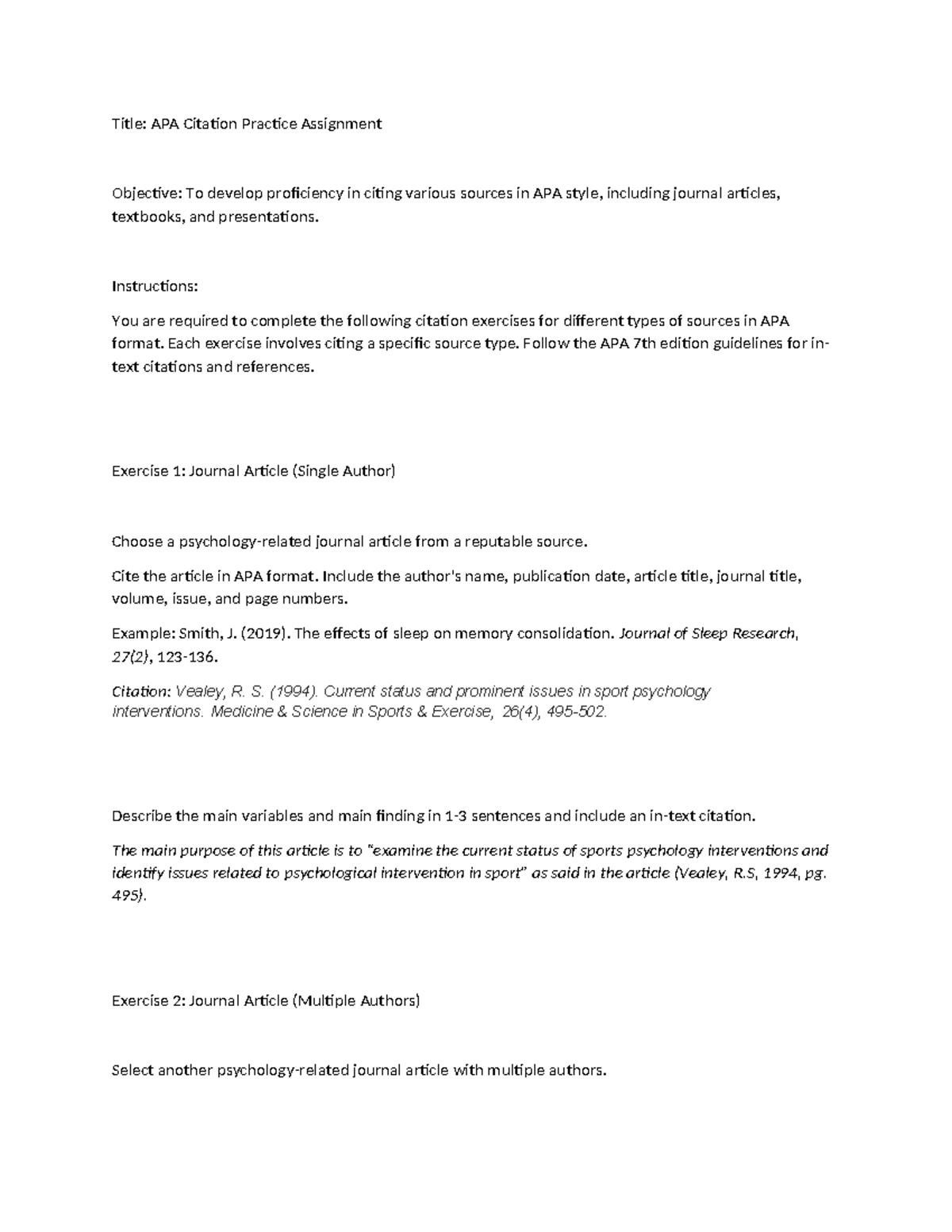 APA Citation Practice Assignment: Alternate Homework Guide - Studocu