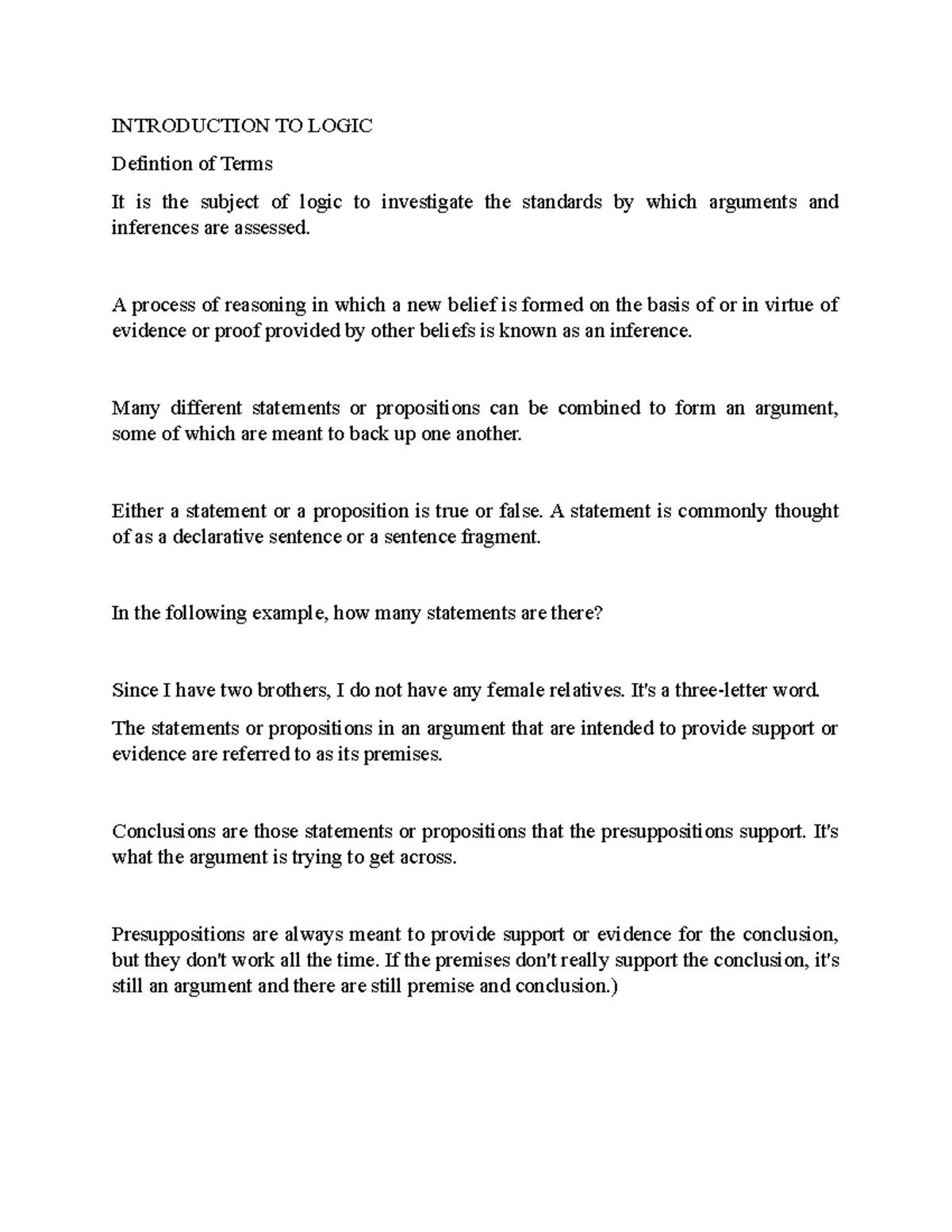 Intro to Logic - Lecture Notes on Reasoning and Arguments - Studocu