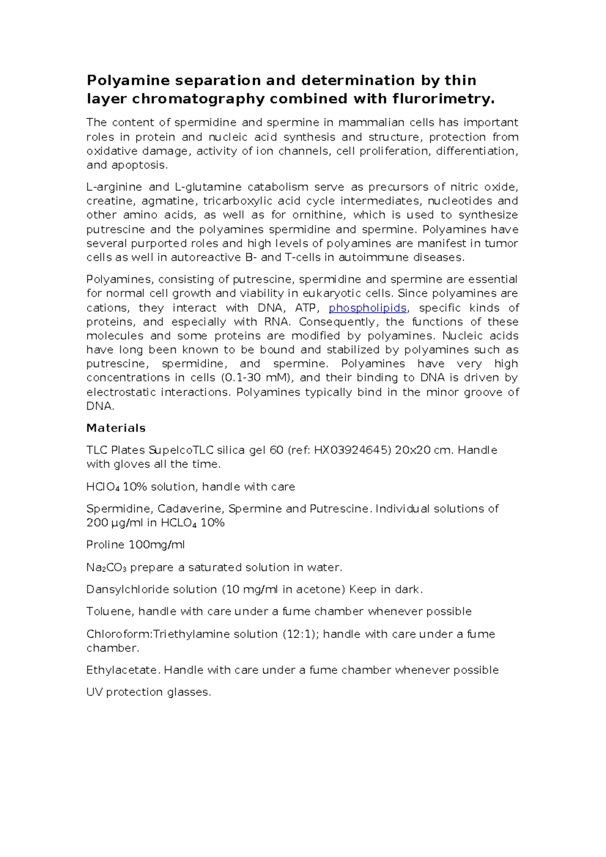 Polyamine protocol - poliaminas - Polyamine separation and ...