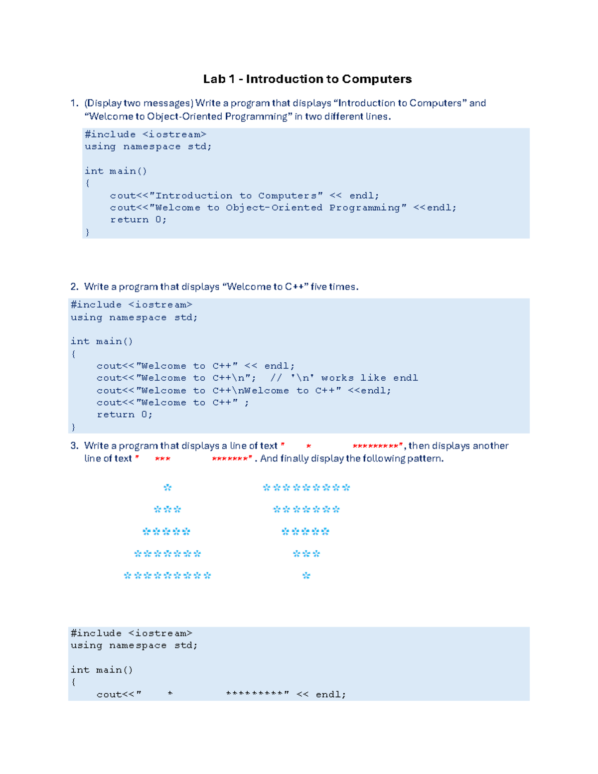 Lab1 - key - practice - Lab 1 - Introduction to Computers (Display two ...