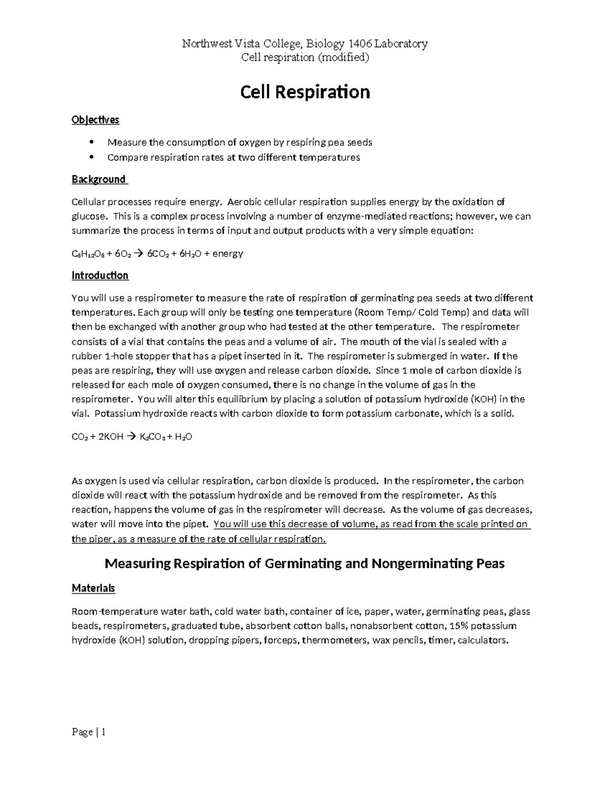 Cell+Respiration (BIO101) - Lab Answers and Analysis of Results - Studocu