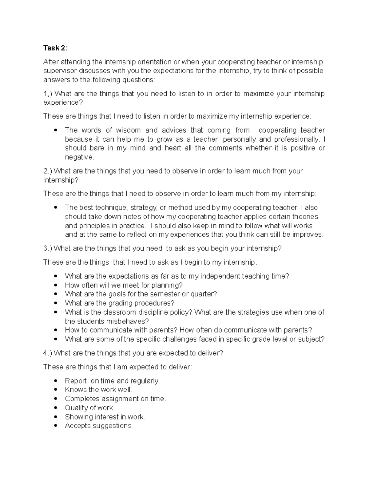 CH302 Chapter 1 Task 2 - Internship Expectations Explained - Studocu