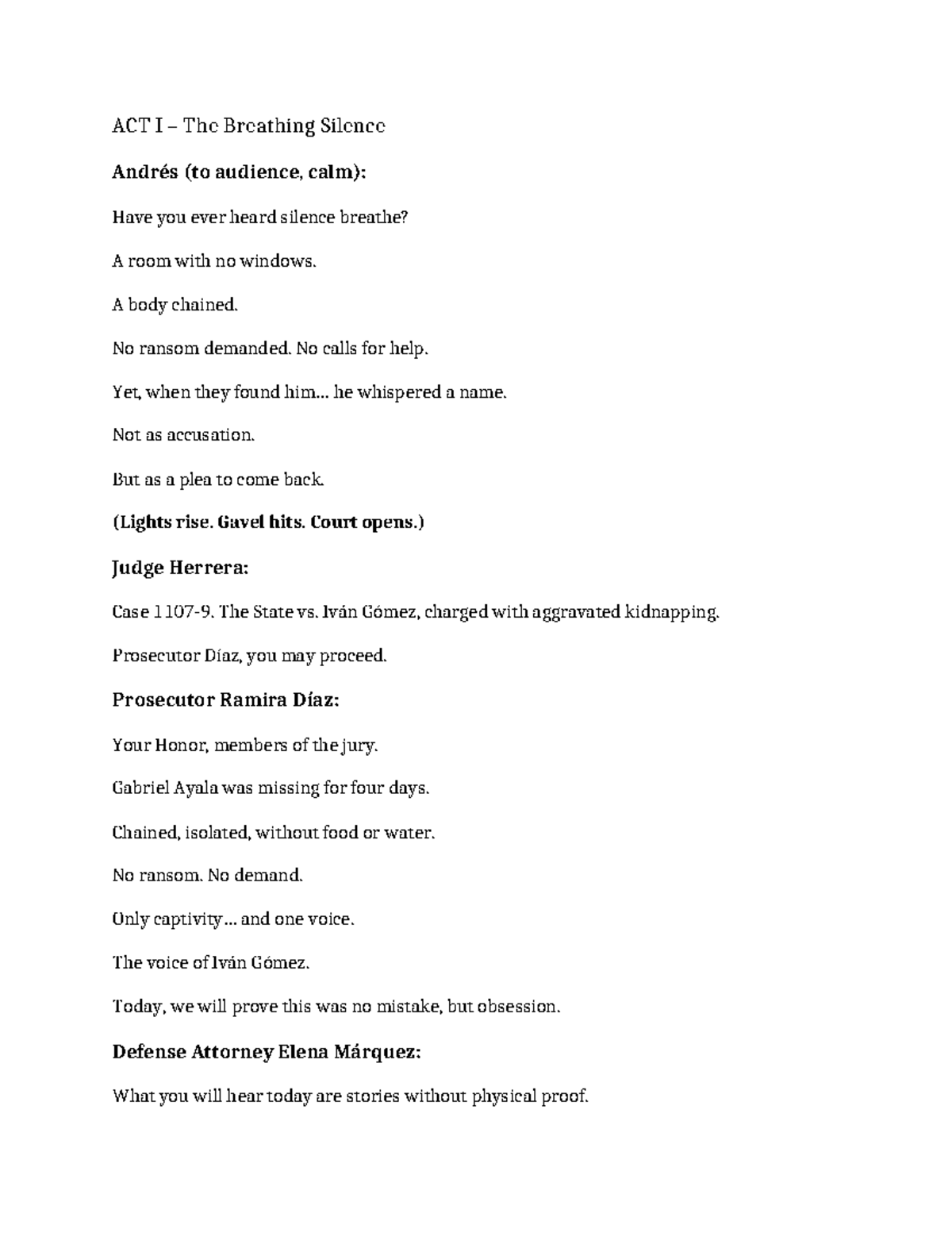 ACT I-V: The Breathing Silence - Final Script Analysis - Studocu