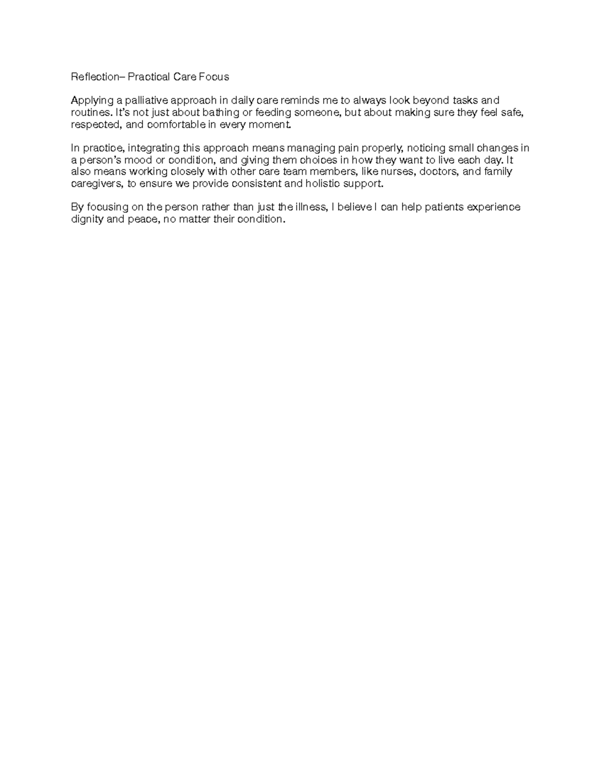 Reflection on Practical Care Focus: Palliative Approach in Daily Care ...