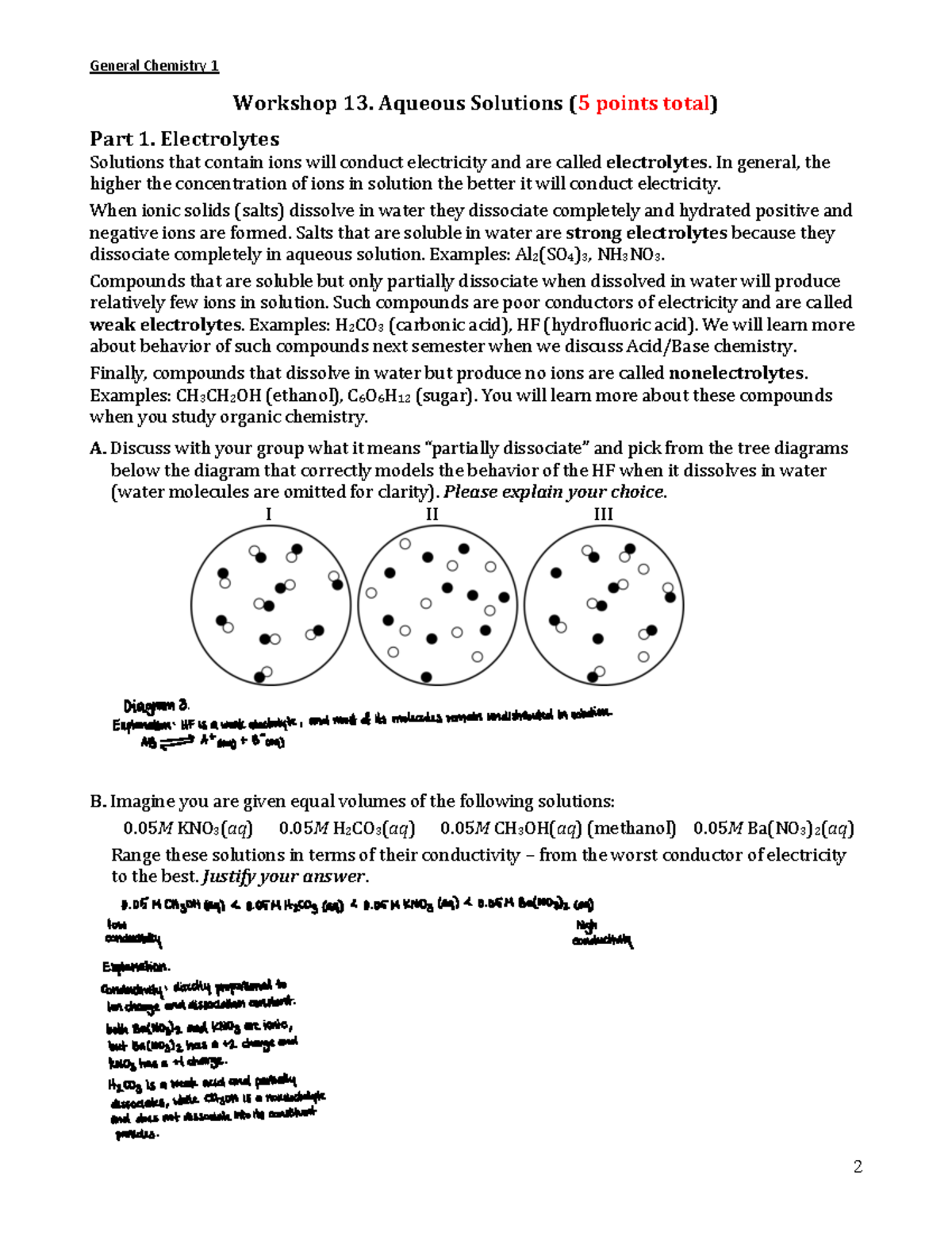 General Chemistry I Worksheet 13 - General Chemistry 1 2 Workshop 13 ...