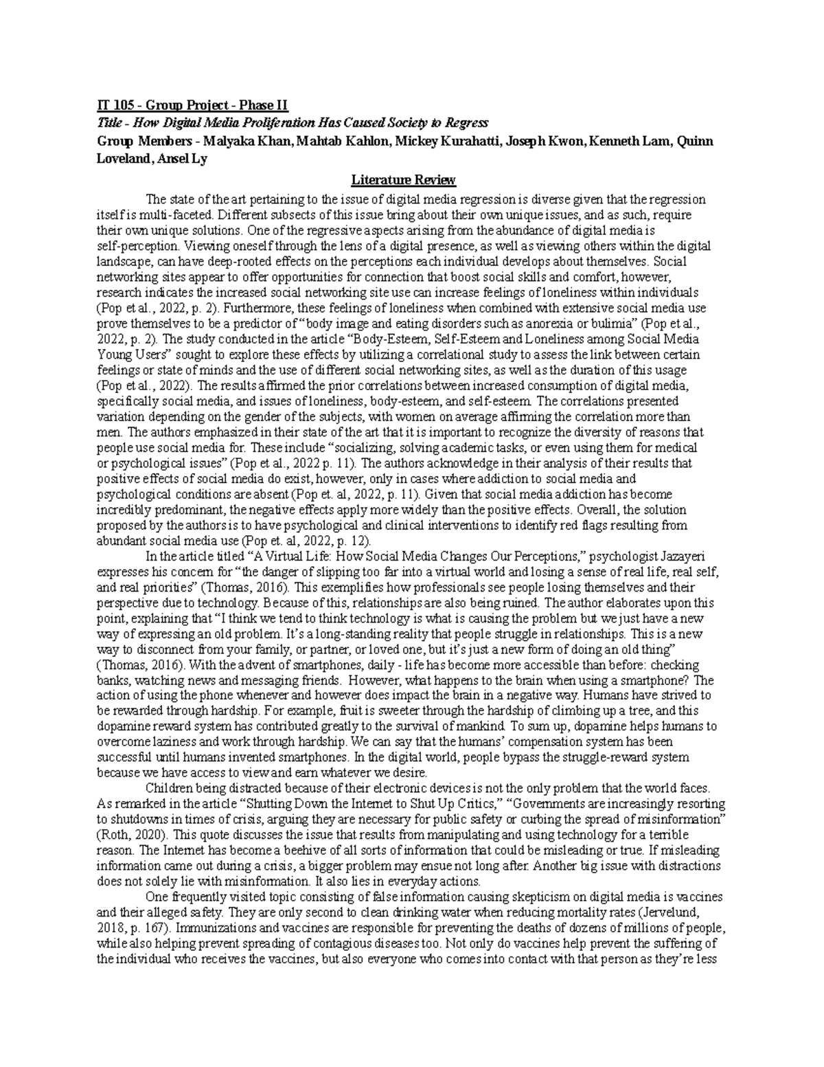 IT 105 - Group 6 - Phase II - The Impact of Digital Media on Society ...