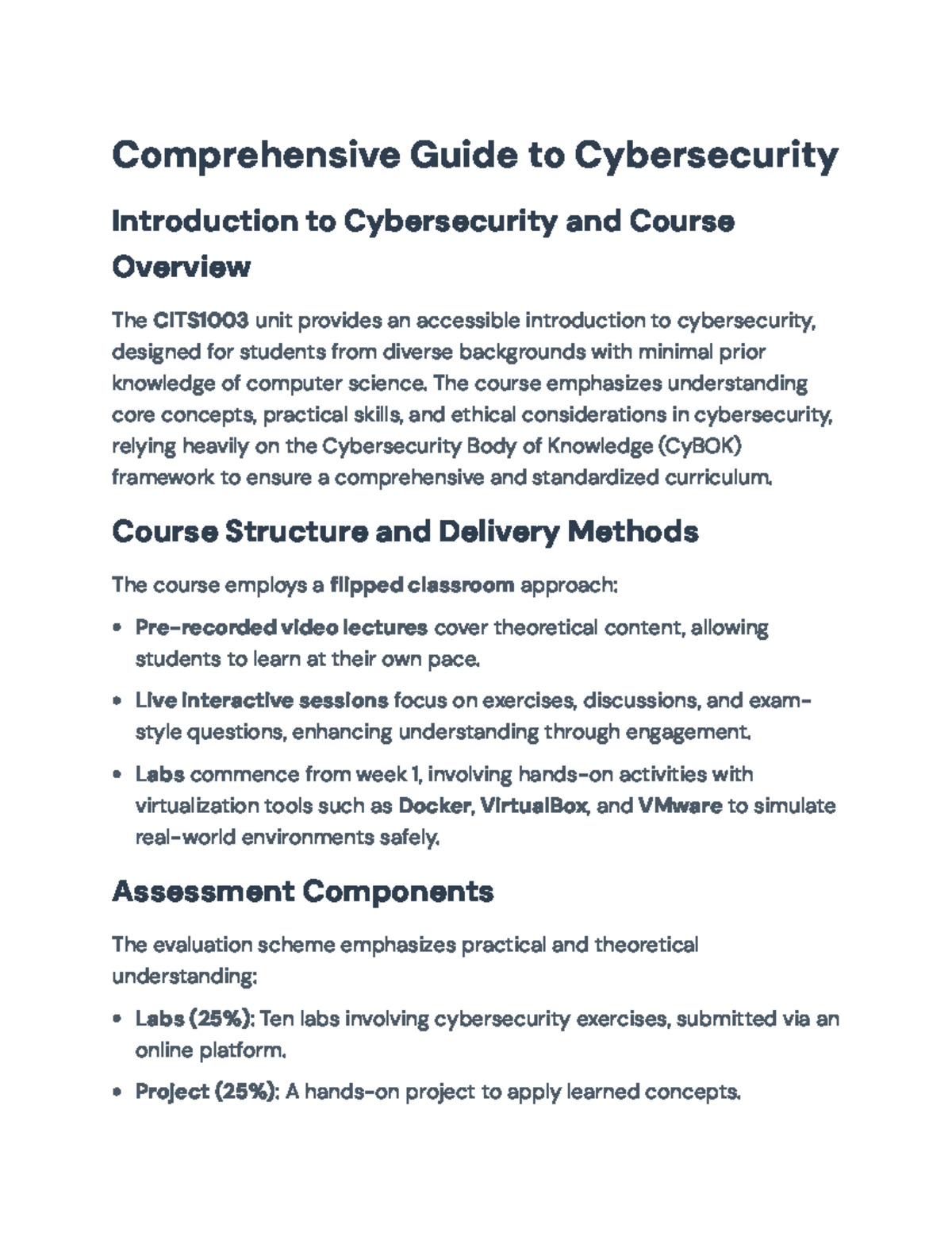 Comprehensive Cybersecurity Study Guide for CITS1003 Final Exam - Studocu