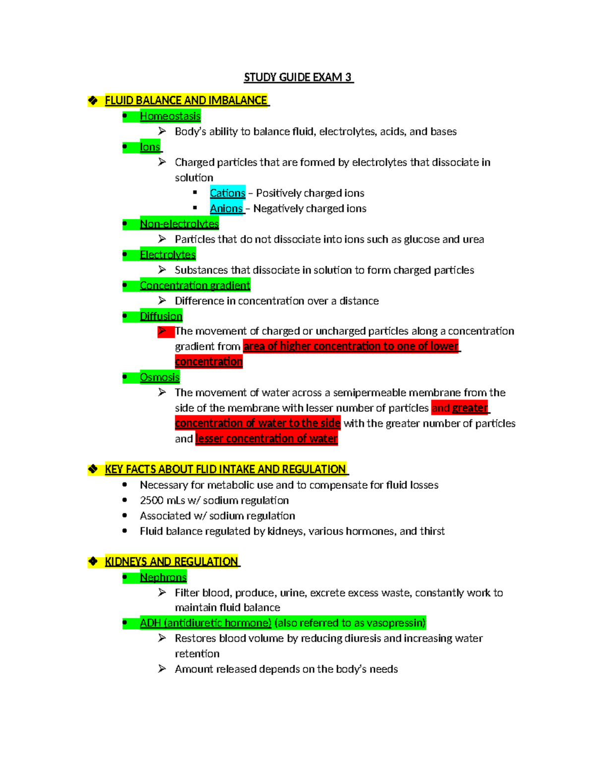 Exam 3 Study Guide: Fluid Balance & Imbalance Concepts - Studocu
