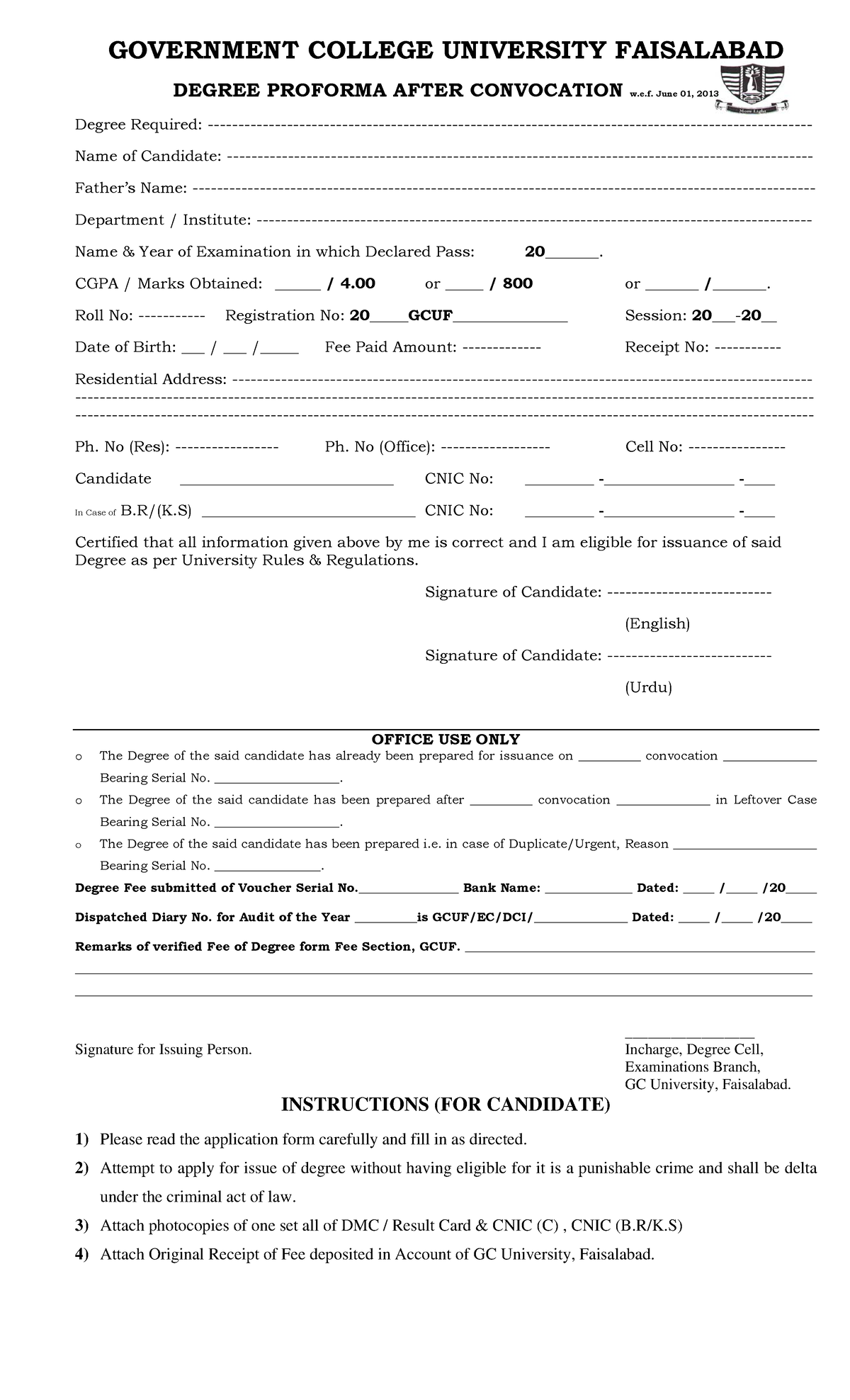 Application for Degree Issuance - GCUF Convocation Details - Studocu