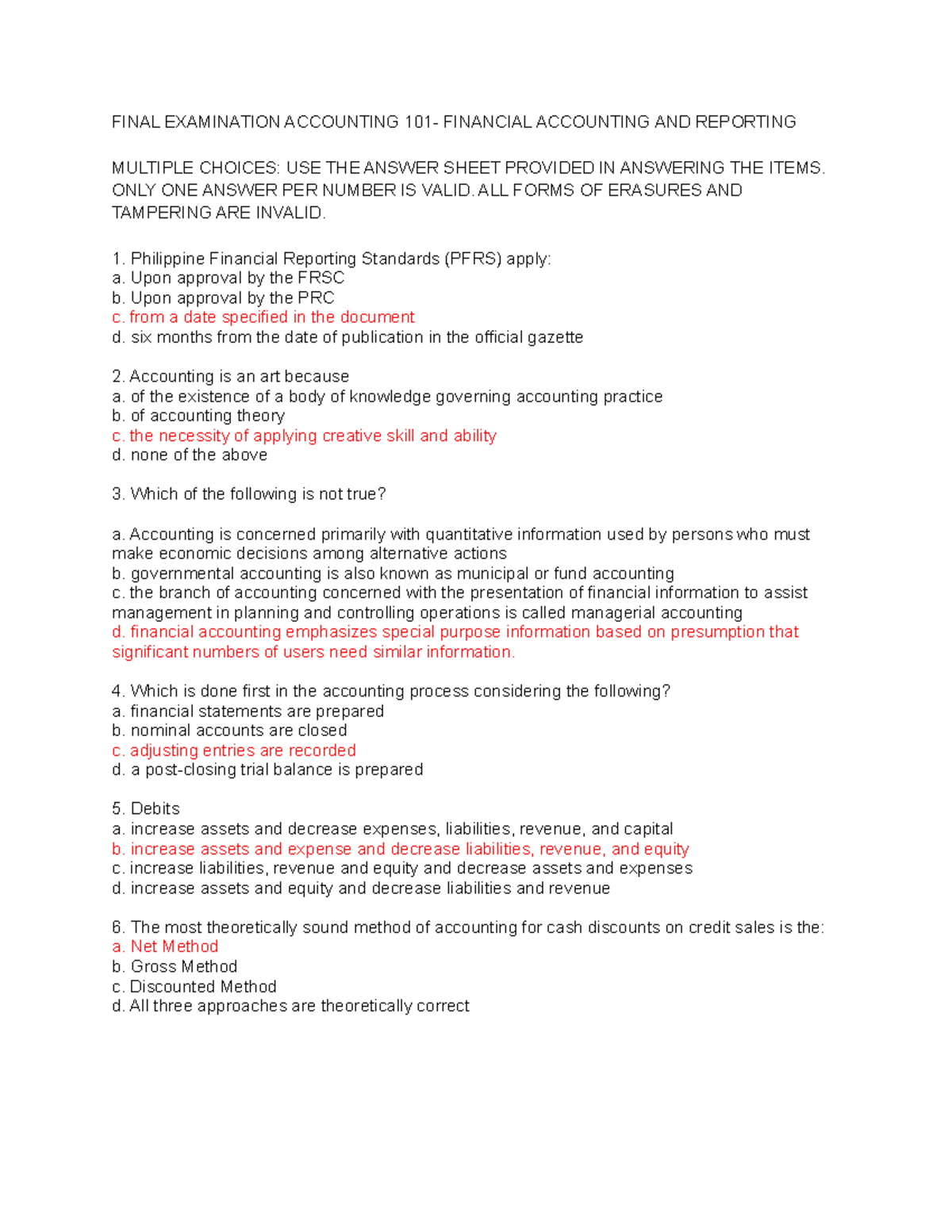 1st Sem Final Exam Review (Acctg 101): Financial Accounting & Reporting ...