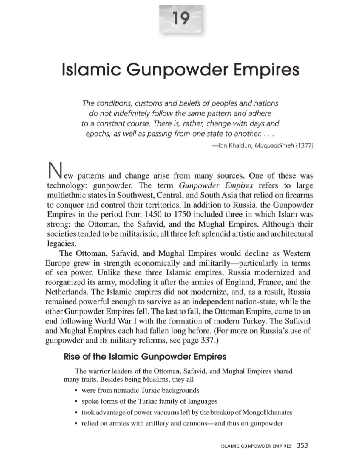 Ch 19: The Rise and Fall of Islamic Gunpowder Empires - Studocu