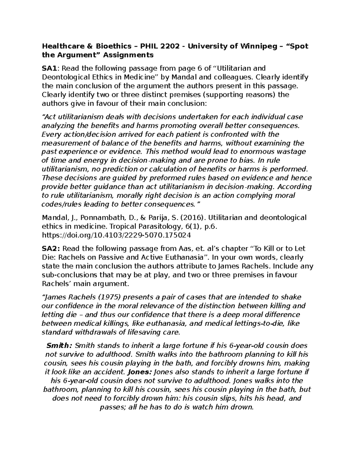 Spot the Argument Assignments PHIL 2202 - Healthcare Bioethics - Studocu