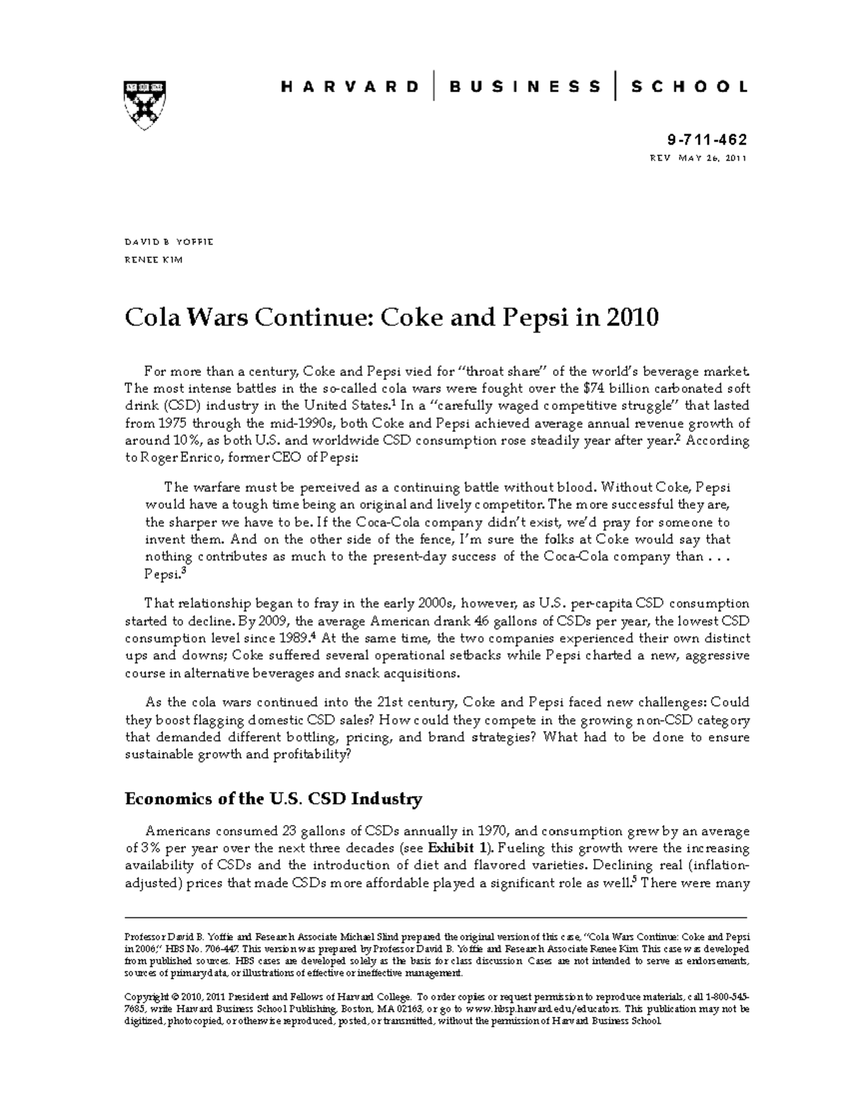 Cola Wars Case Study: Coke and Pepsi in 2010 (HBS No. 9-710-460) - Studocu