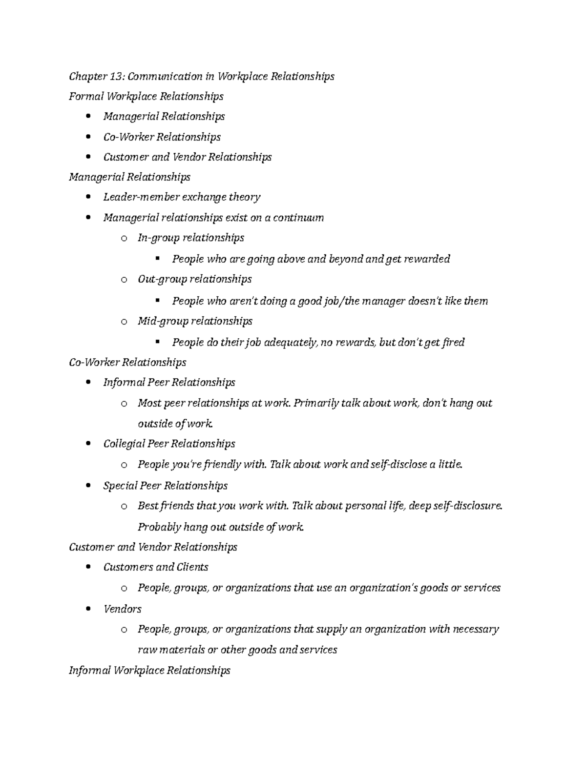 Chapter 13 Notes - Chapter 13: Communication in Workplace Relationships ...