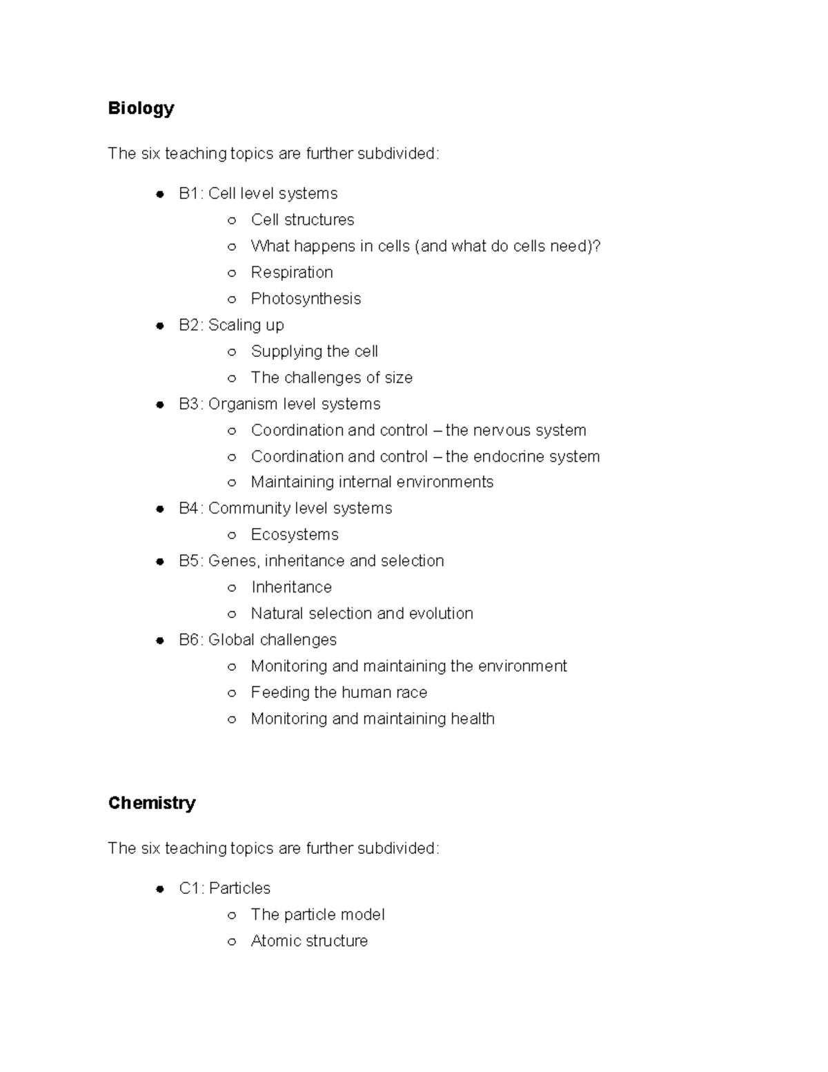 Combined Science SPEC GCSE: Teaching Topics Overview - Studocu
