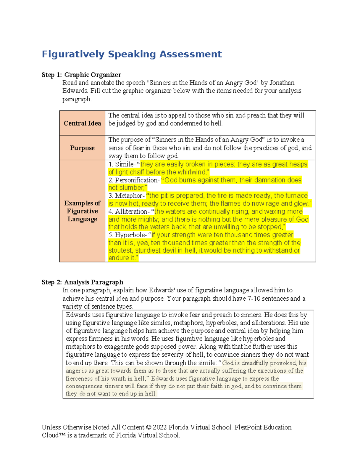 Figurative Language Analysis Rubric for 'Sinners in the Hands of an ...